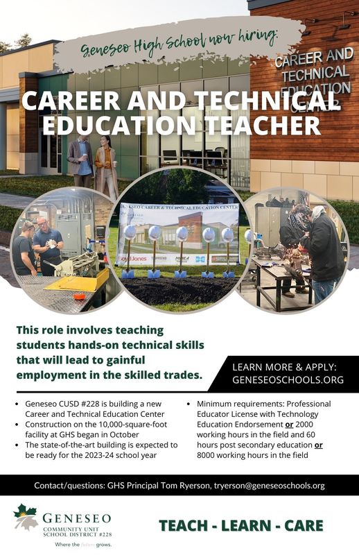 Now Hiring Career And Technical Education Teacher Geneseo CUSD 228 Now Hiring Career And Technical Education Teacher Geneseo CUSD 228